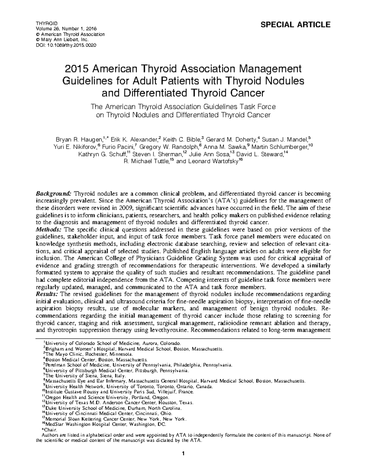ATA 2015 Guidelines for Management of Thyroid Nodules & Cancer - Studocu