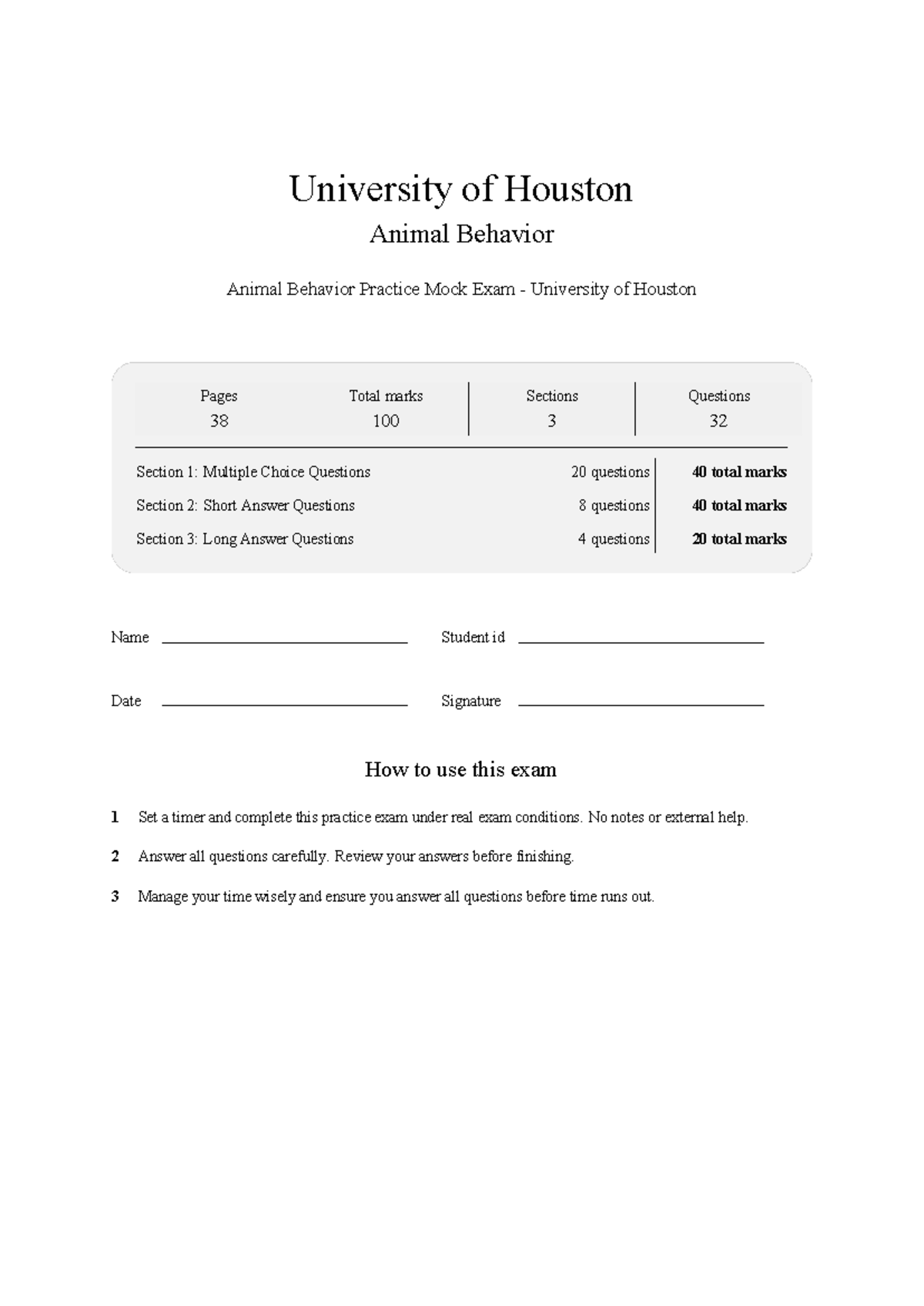 BIOL 4347 Animal Behavior Mock Exam Practice 2026 - Studocu