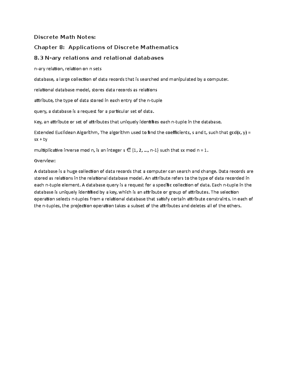 Discrete Math Notes 83 N Ary Relations And Relational Databases Discrete Math Notes Chapter 