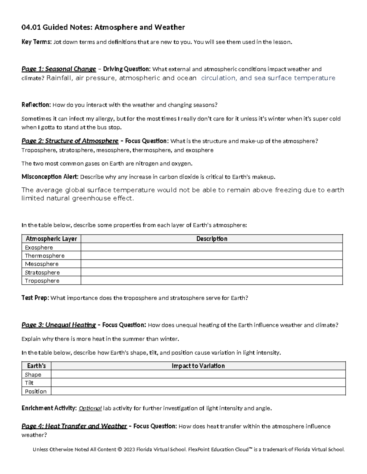 04.01 Guided Notes: Key Terms on Atmosphere & Weather Concepts - Studocu