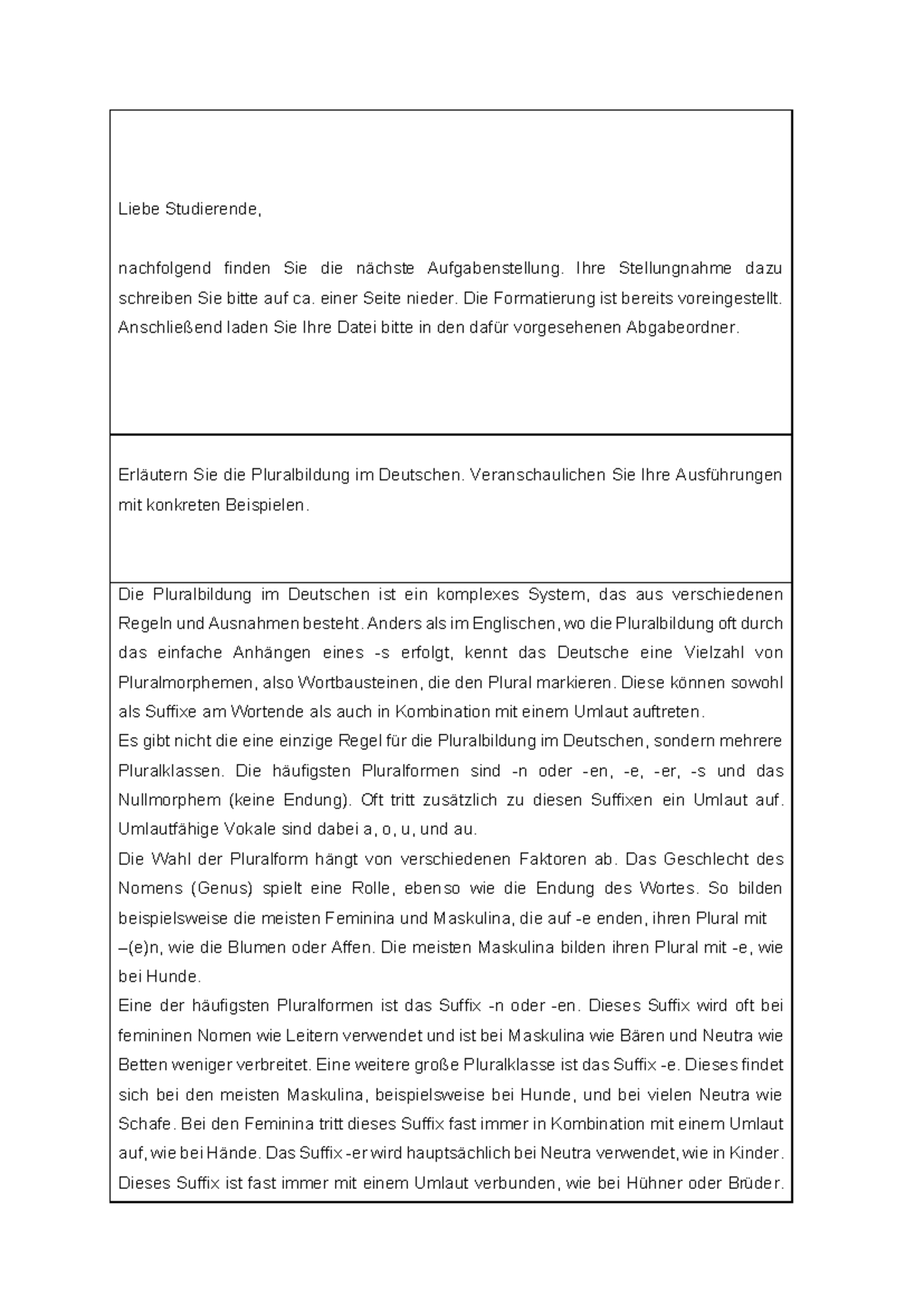 Pluralbildung im Deutschen: Regeln und Beispiele - Studocu