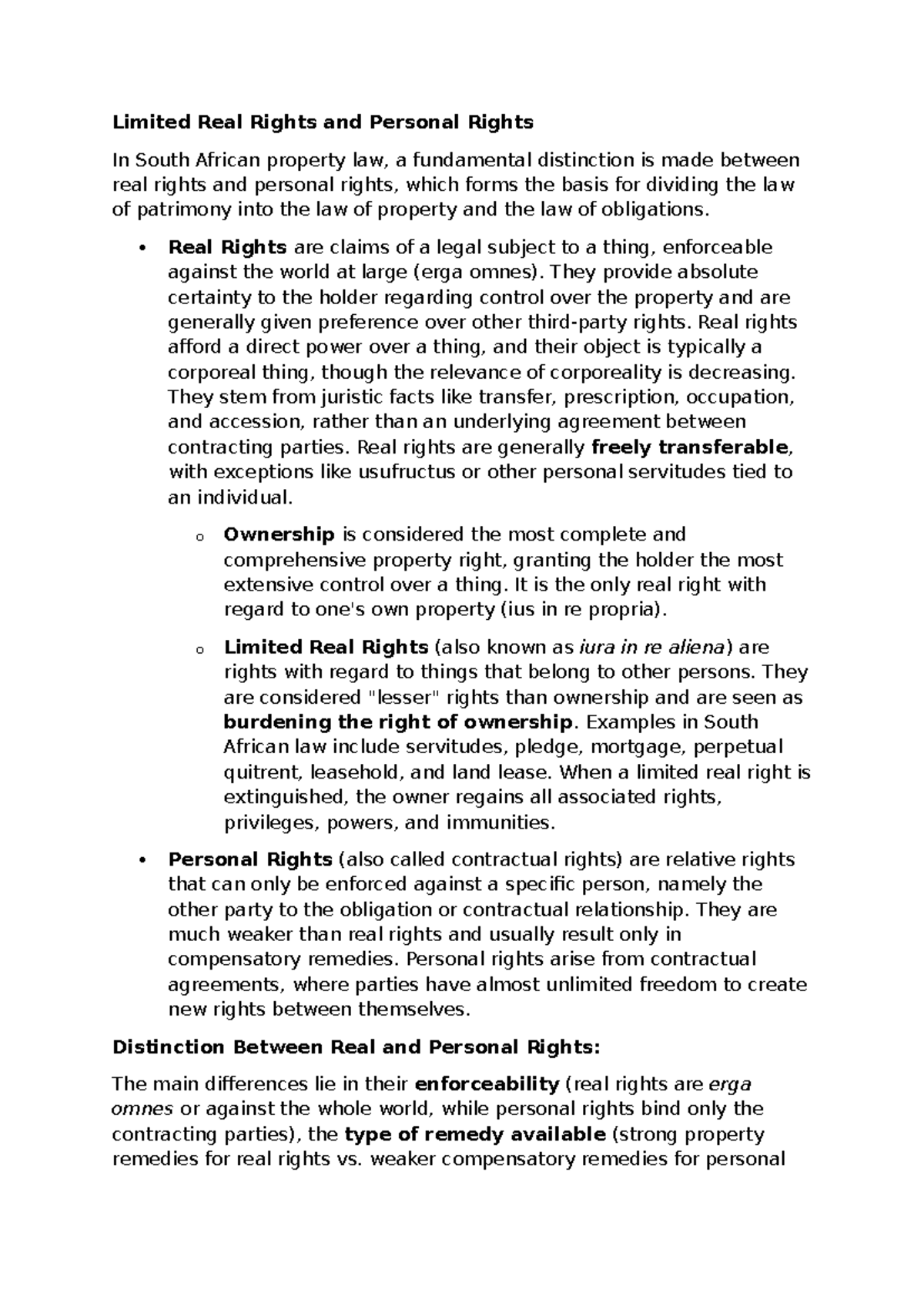 Module 11: Distinction Between Limited Real Rights and Personal Rights ...