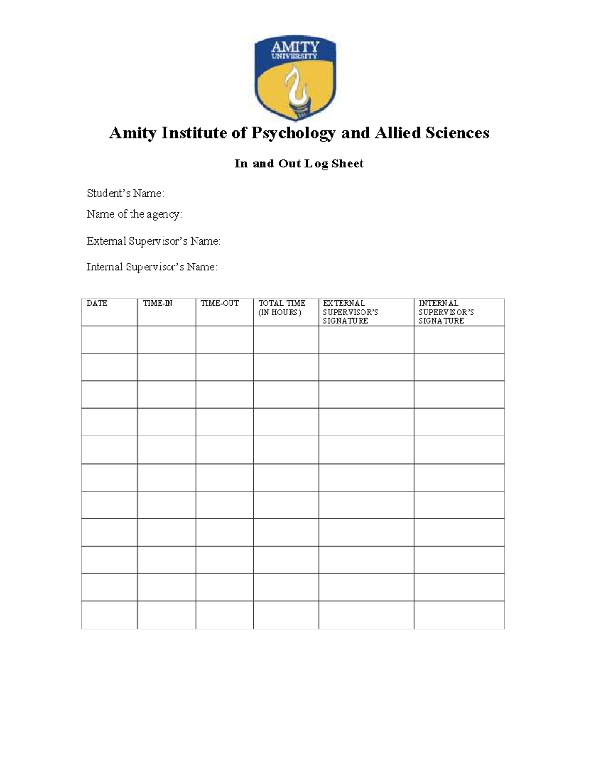 In out sheet - NTCC - Applied Psychology - Amity Institute of ...