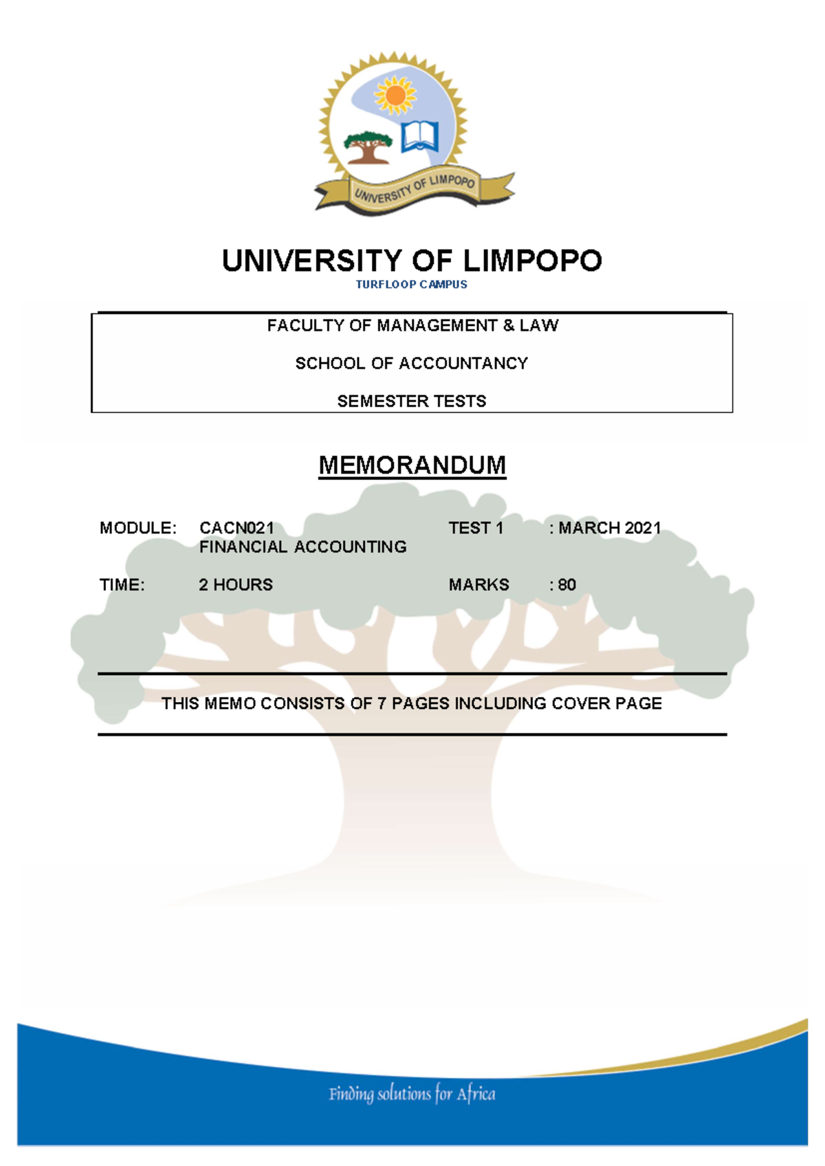 7.2 CACN021 TEST 1 - Suggested Solution (2021) - UNIVERSITY OF LIMPOPO ...
