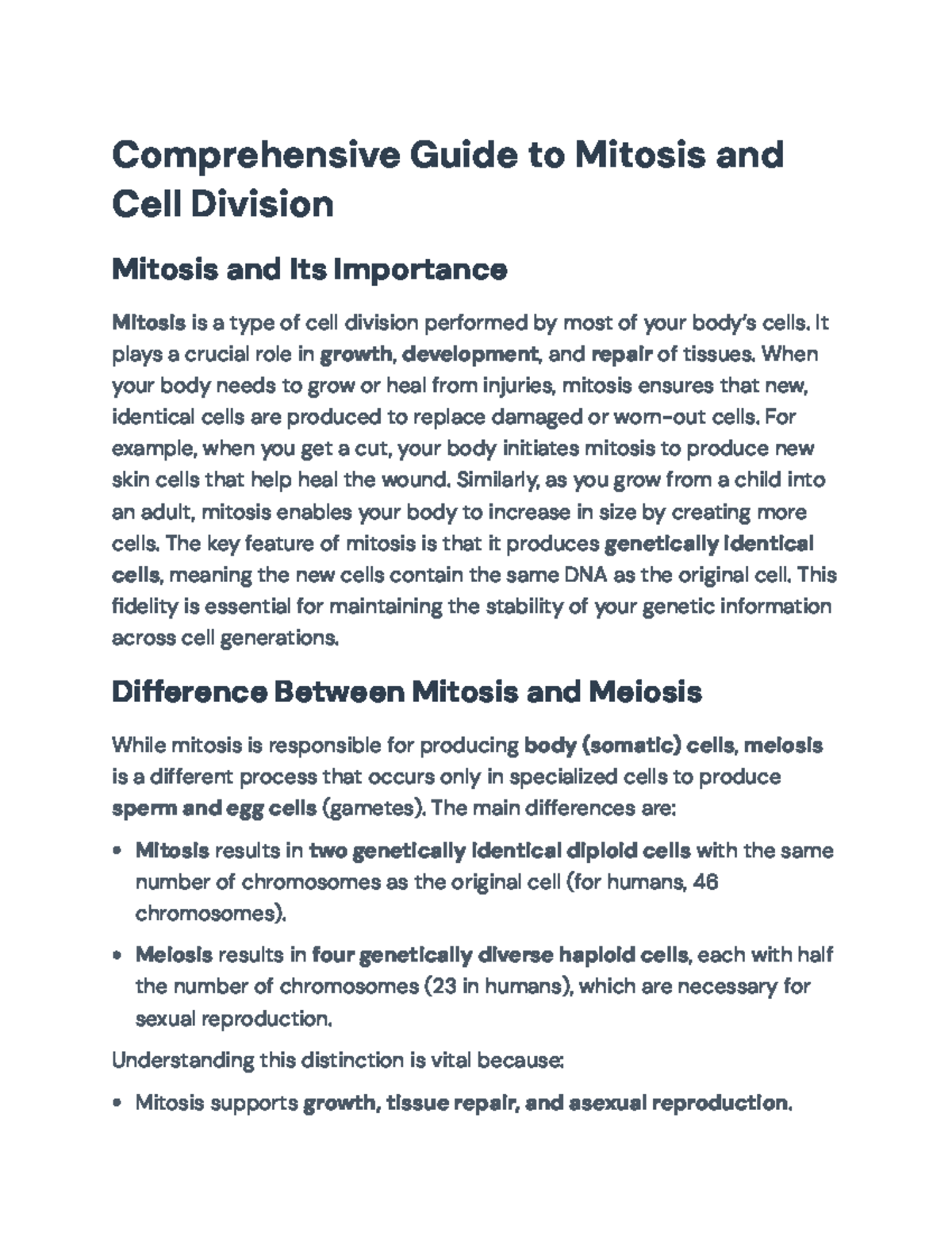 Comprehensive Overview of Mitosis and Cell Division (BIO101) - Studocu