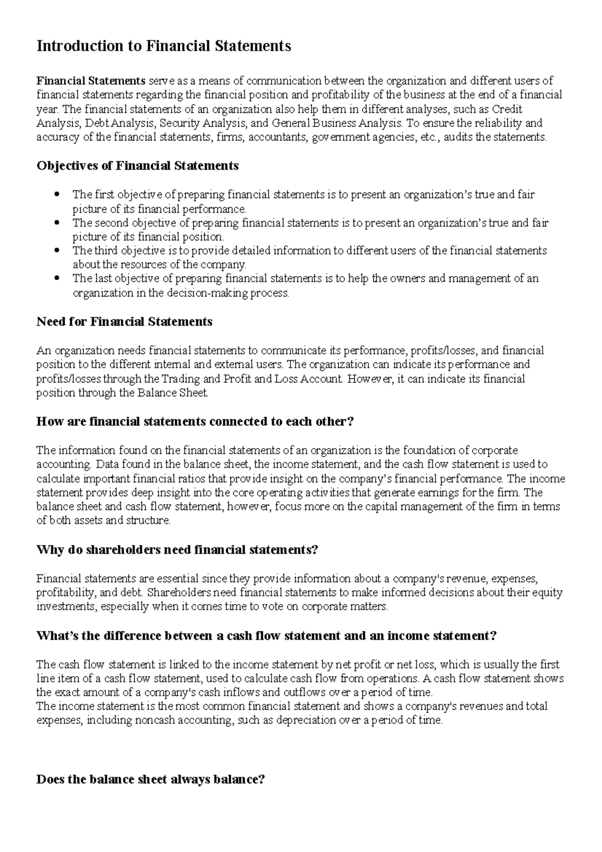 Introduction to Financial Statements: Key Concepts and Objectives ...