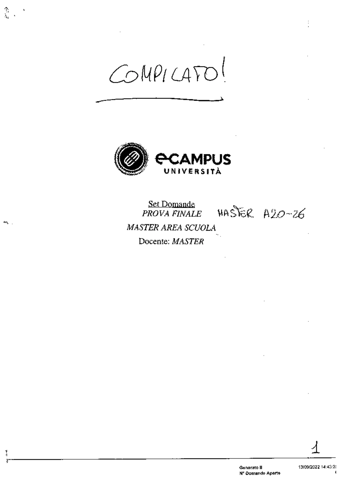 Paniere Prova Finale Master Ecampus - Set Domande PROVA FINALE MASTER ...