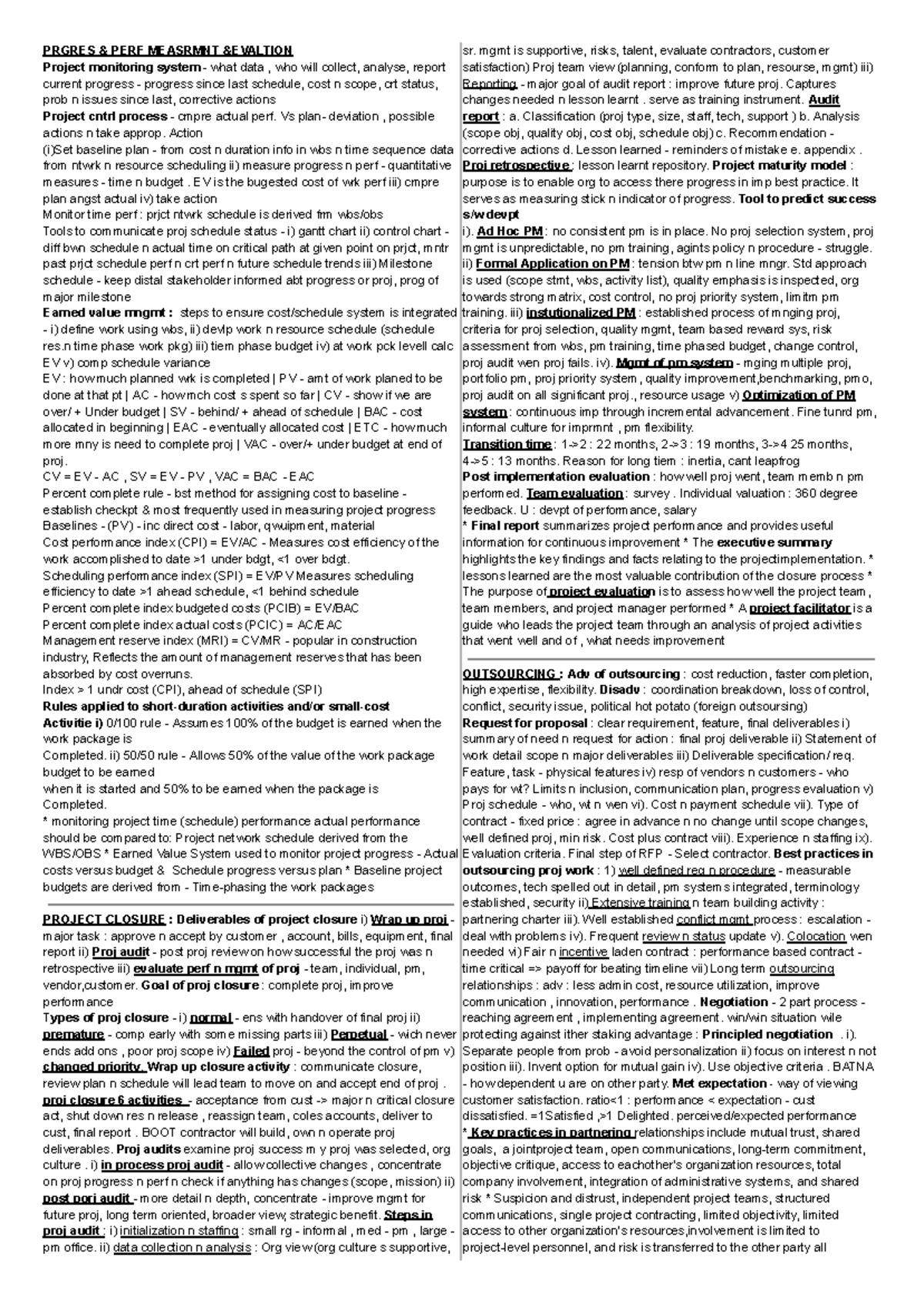 PME-M2 - Project Monitoring and Evaluation Cheat Sheet - Studocu