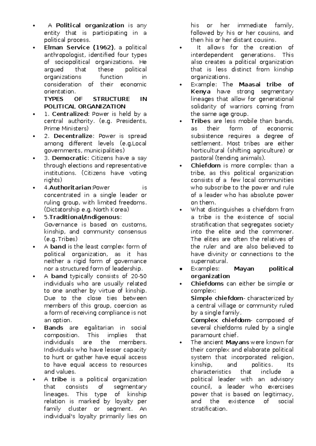 UCSP - Types of Political Organizations and Governance Notes - Studocu