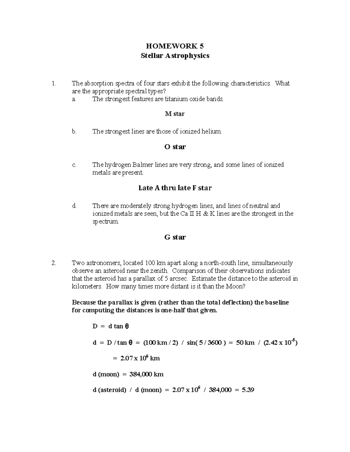 Solutions 05 - HOMEWORK 5 Stellar Astrophysics The absorption spectra ...