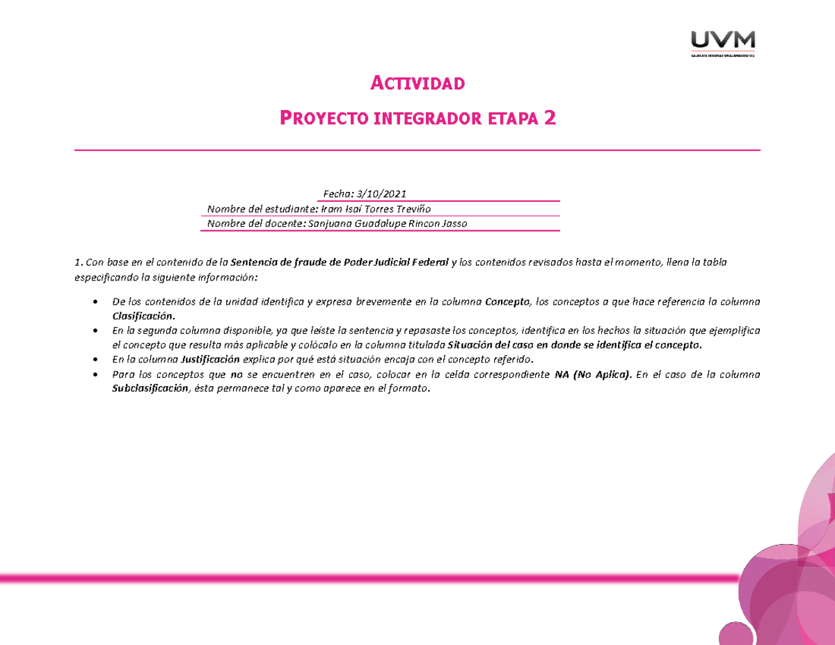 Proyecto Integrador etapa 2 - Derecho Penal - UVM - Studocu