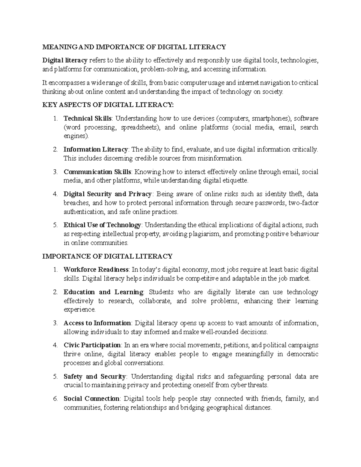 Digital Literacy Lesson 1: Key Concepts & Importance Overview - Studocu