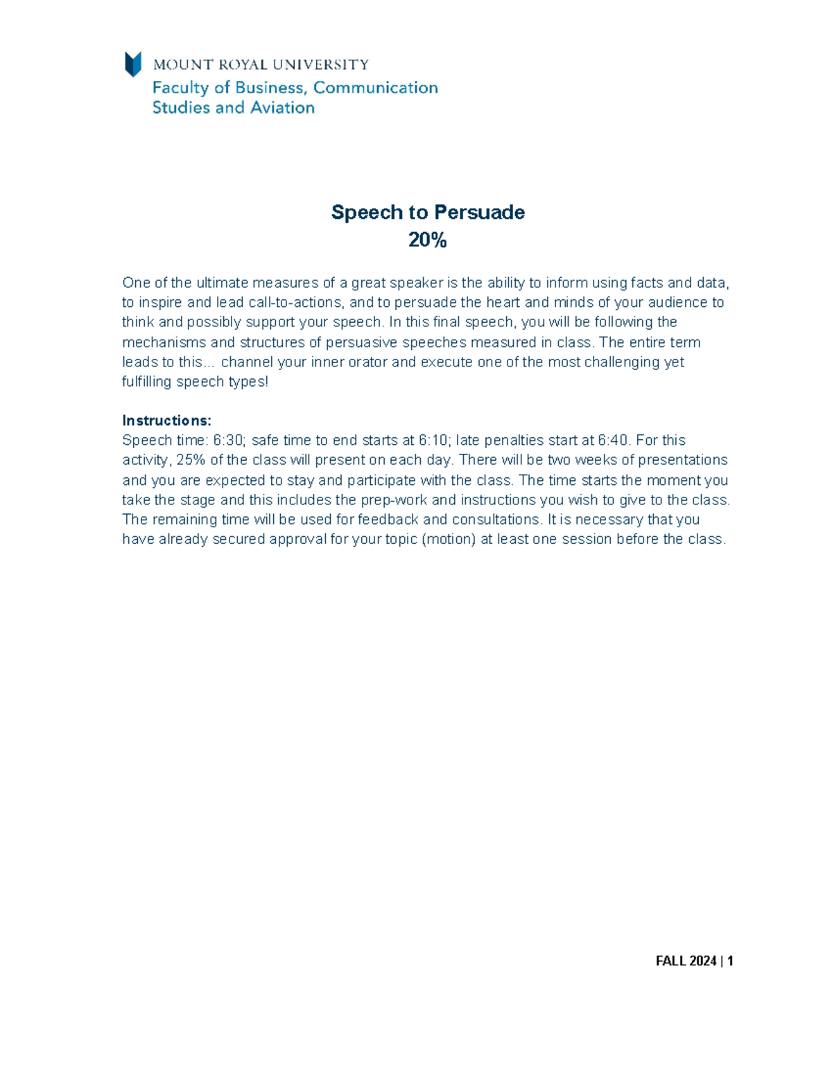 Speech 2001 Rubric for Speech to Persuade - Speech to Persuade 20% One ...