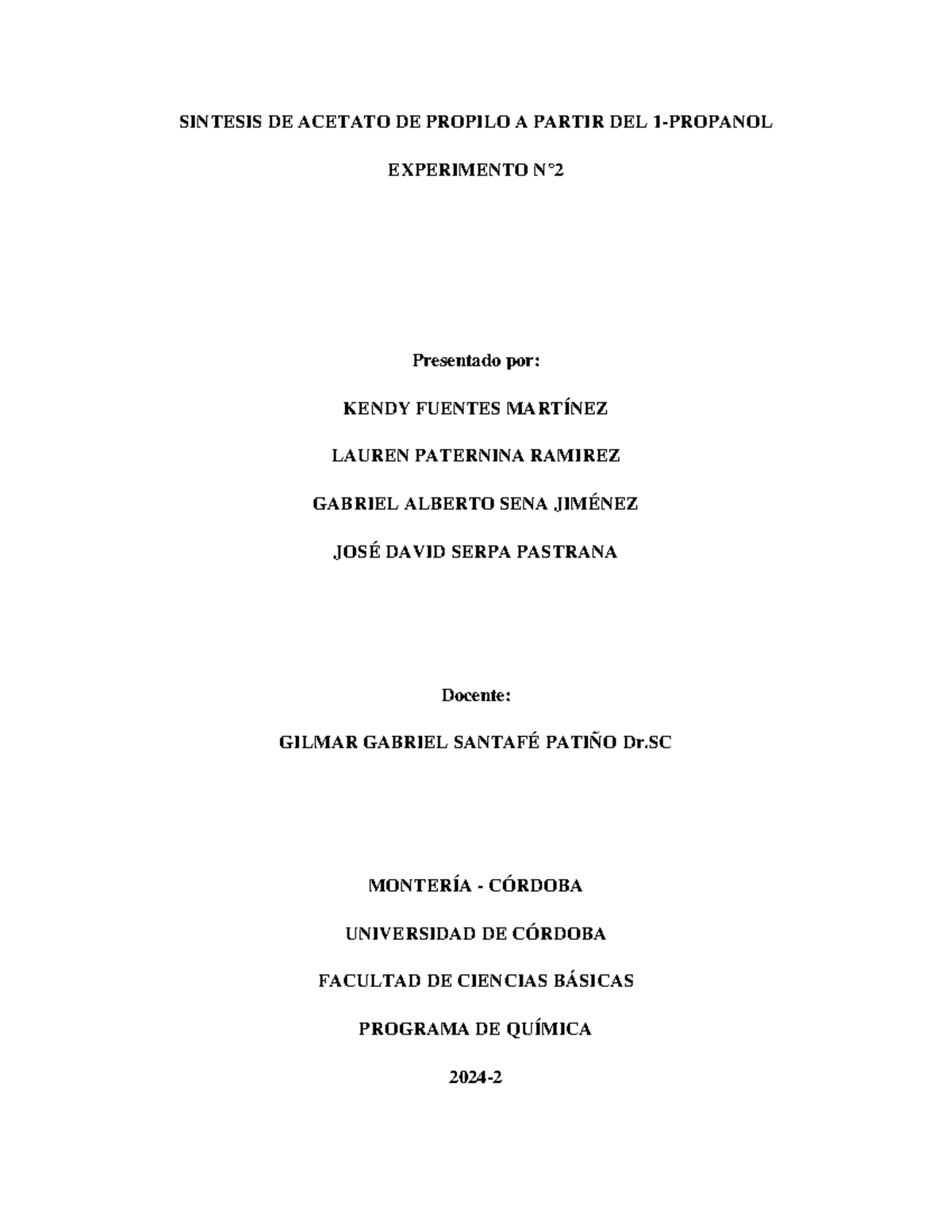 Sintesis del Acetato de Propilo a Partir de 1-Propanol - Química 2024-2 ...