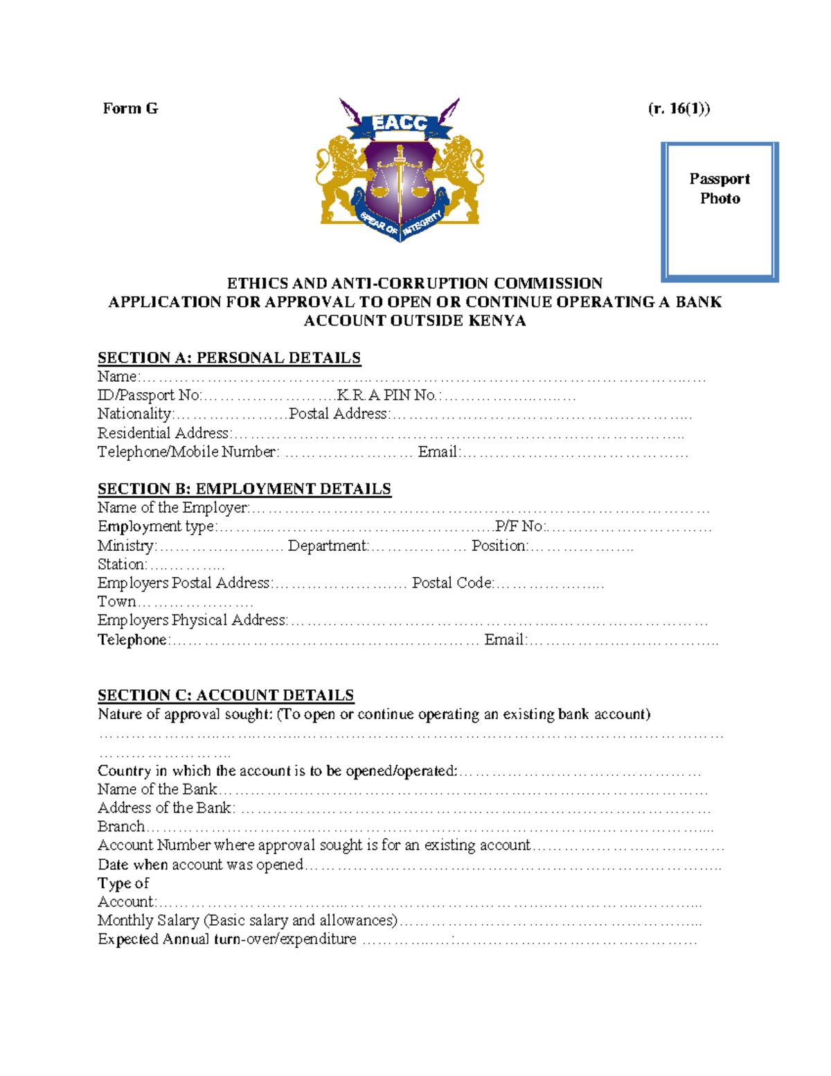 Bank Account Application Form G (r. 16(1)) - Ethics Approval - Studocu