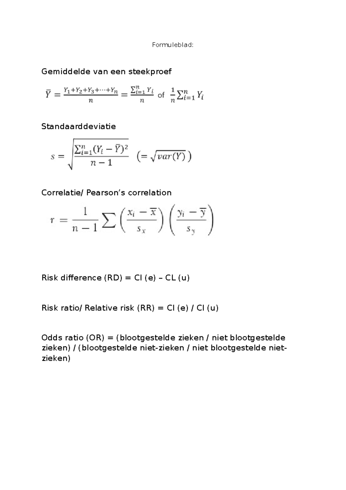 Statistische Formules en Concepten - Formuleblad voor Statistiek 101 ...