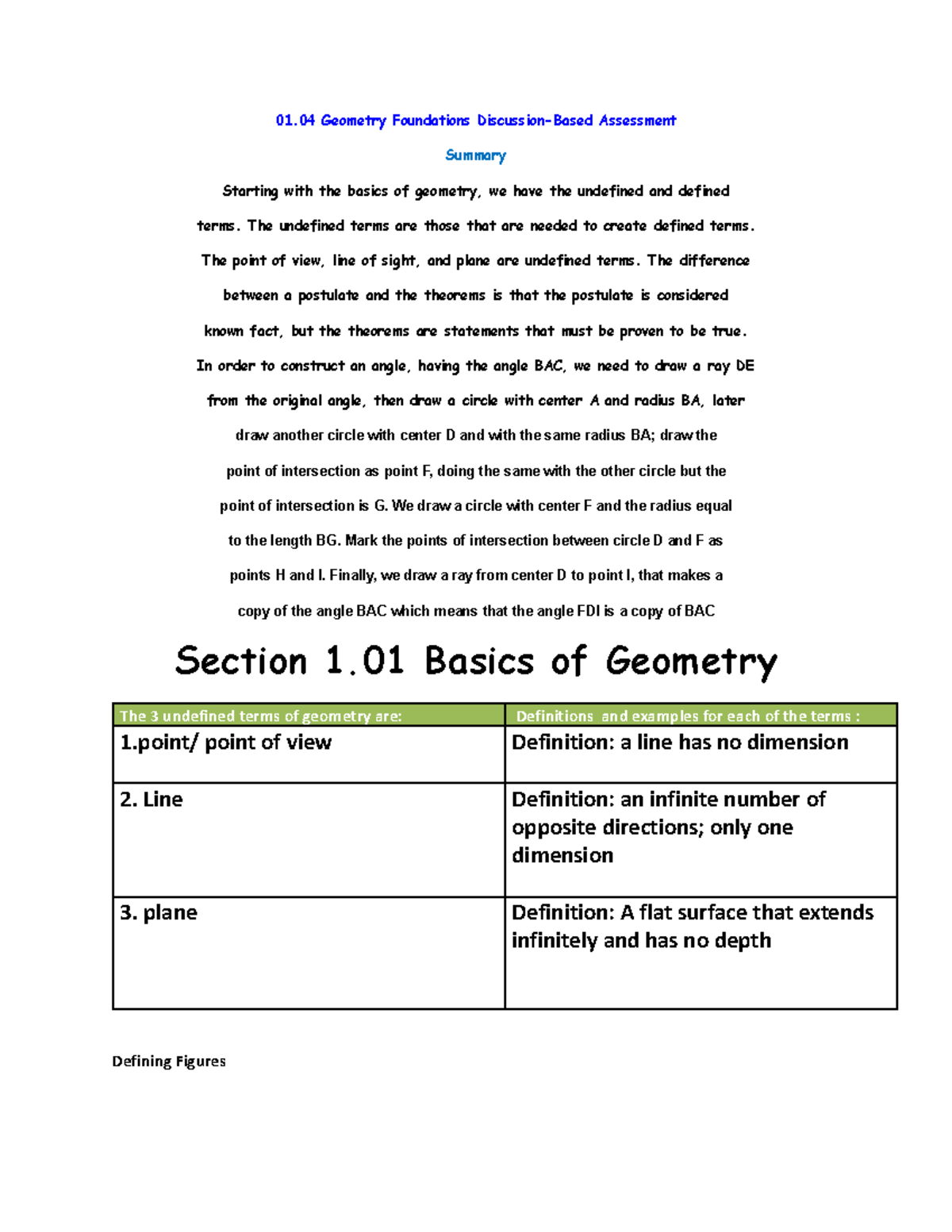 DBA 01 Geometry Foundations: Essential Notes & Assessments Guide - Studocu