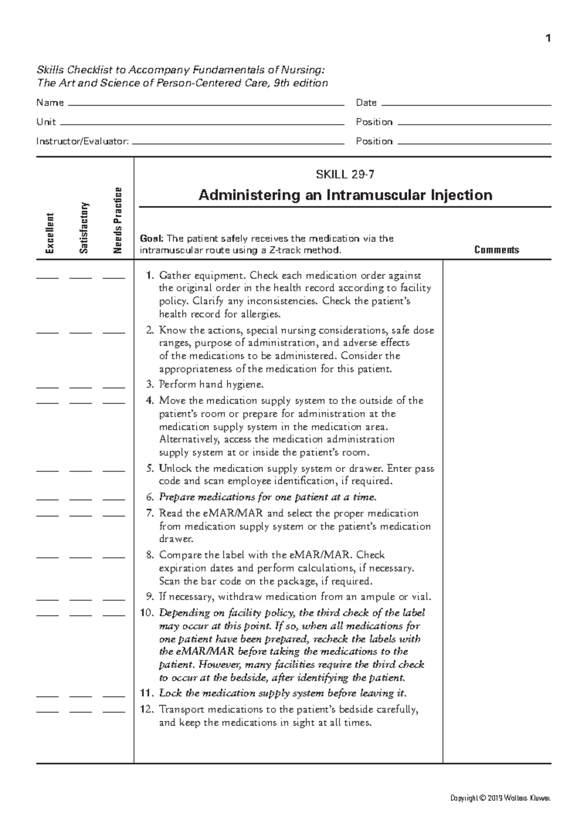 Administering an IM injection - 1 Skills Checklist to Accompany ...