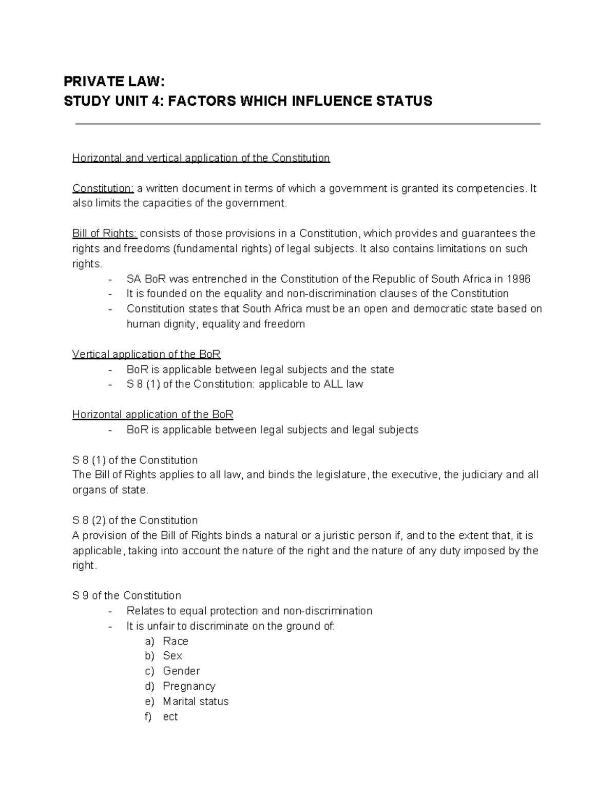 Study Unit 4 - Influences on Legal Status and Constitutional Rights ...