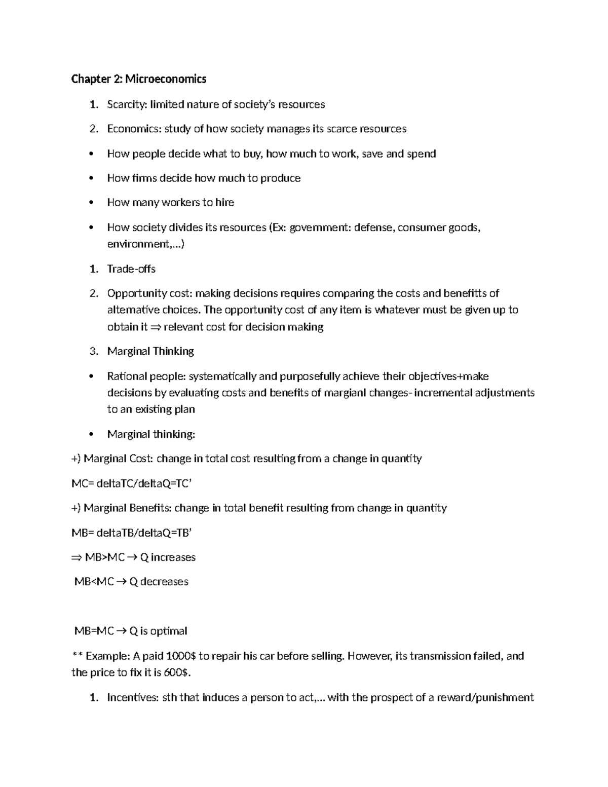 Chapter 2: Principles of Microeconomics - Scarcity, Opportunity Cost ...