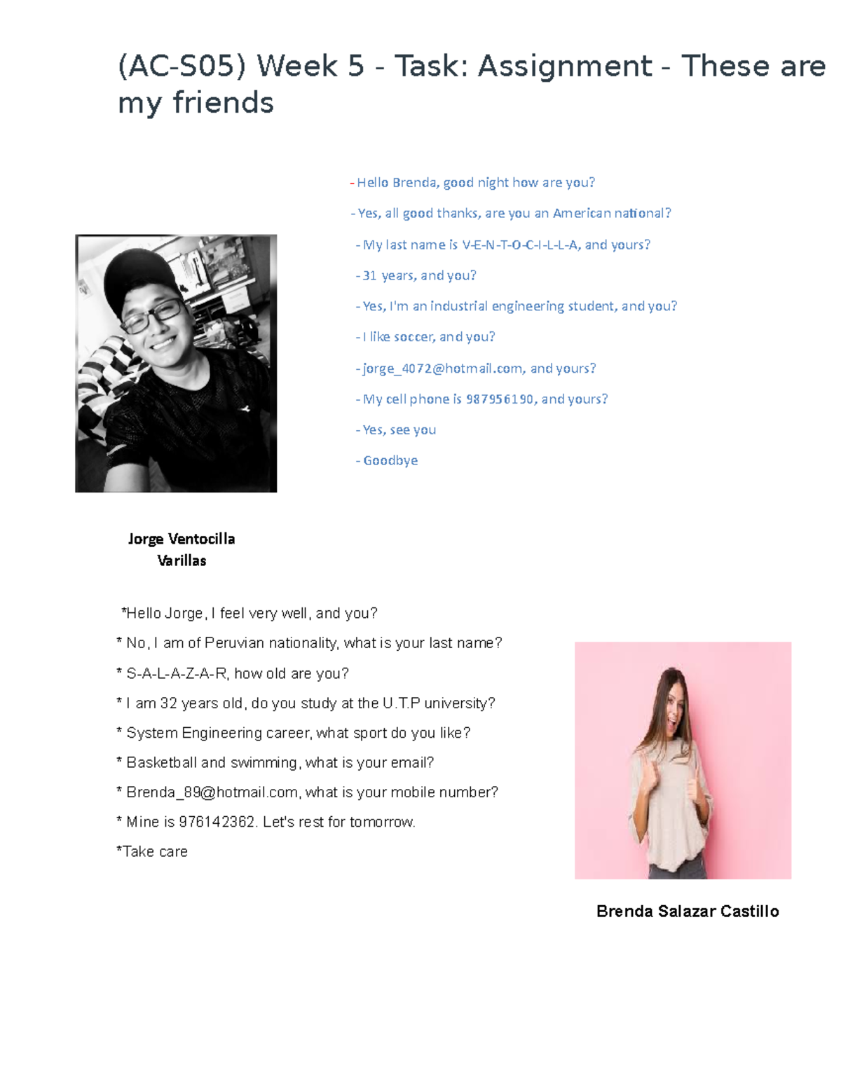 Week 5 TASK - Ingles -UTP - (AC-S05) Week 5 - Task: Assignment - These are my friends Hello ...