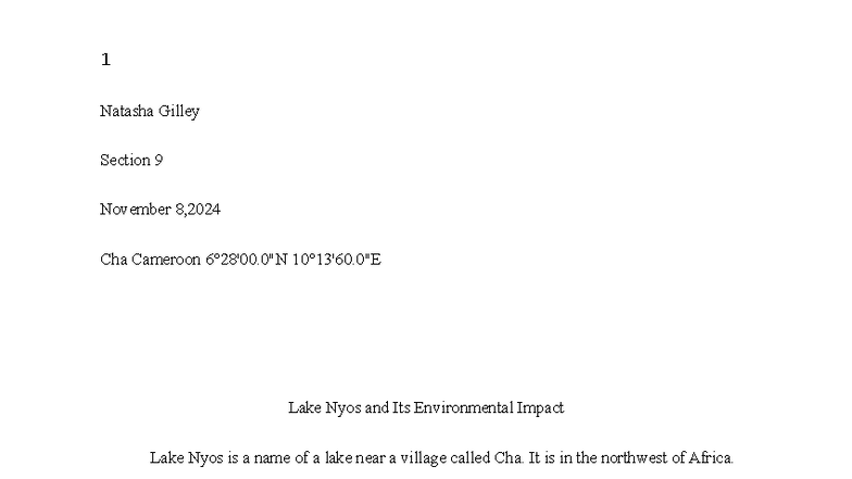 Lake Nyos copy - Final Project - Natasha Gilley Section 9 November 8 ...