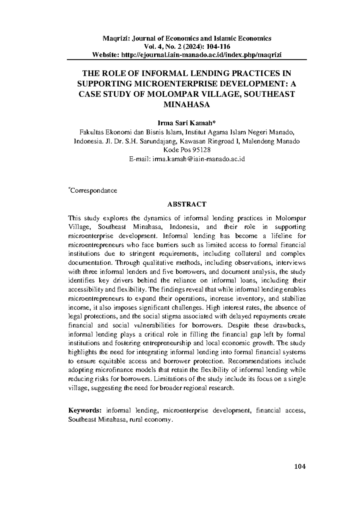 The Role of Informal Lending in Microenterprise Development: A Case ...
