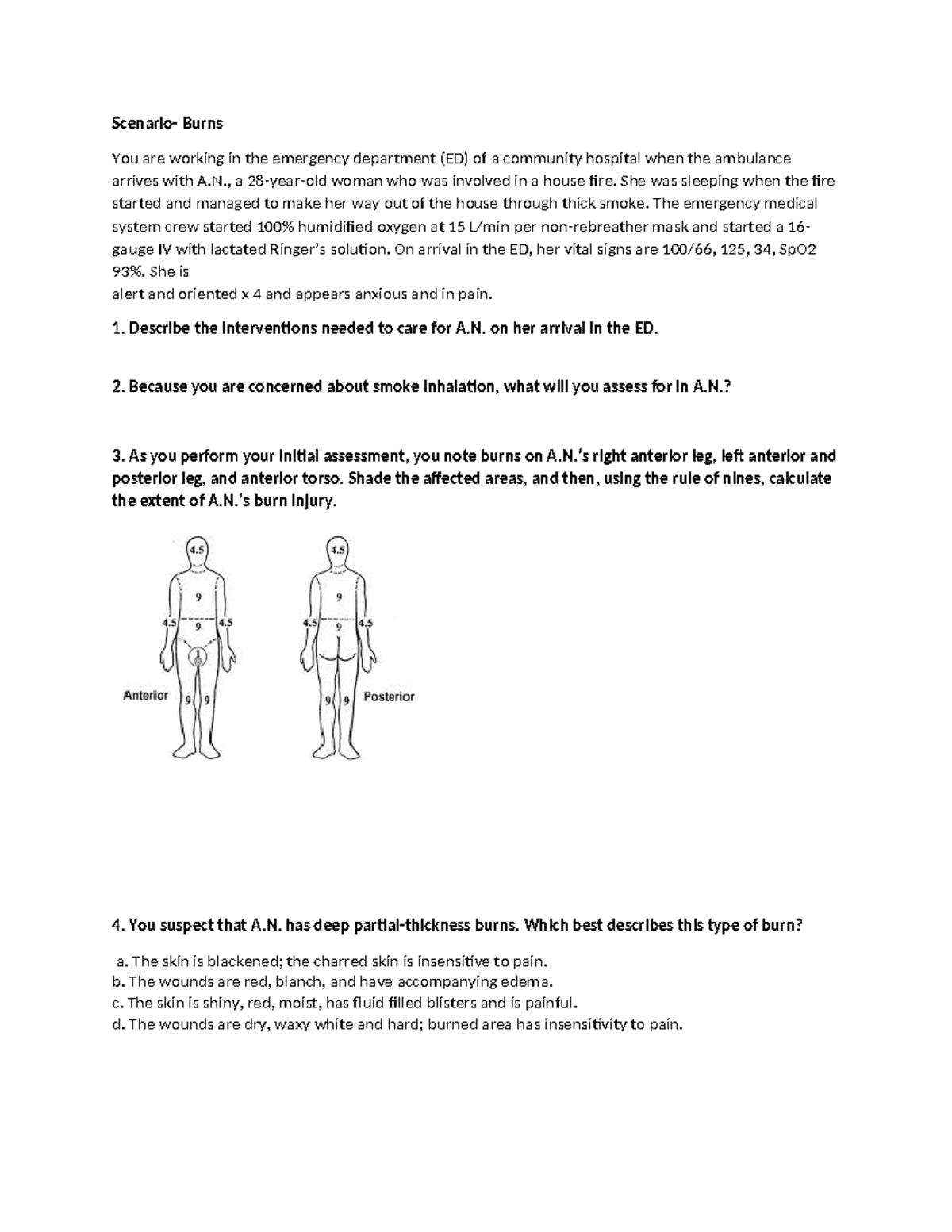 Burns Case Study: Emergency Care & Management of A.N. - Studocu