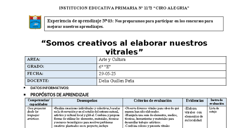 Arte y Cultura: Elaboración de Vitrales en el Aula - Grado 1 - Studocu