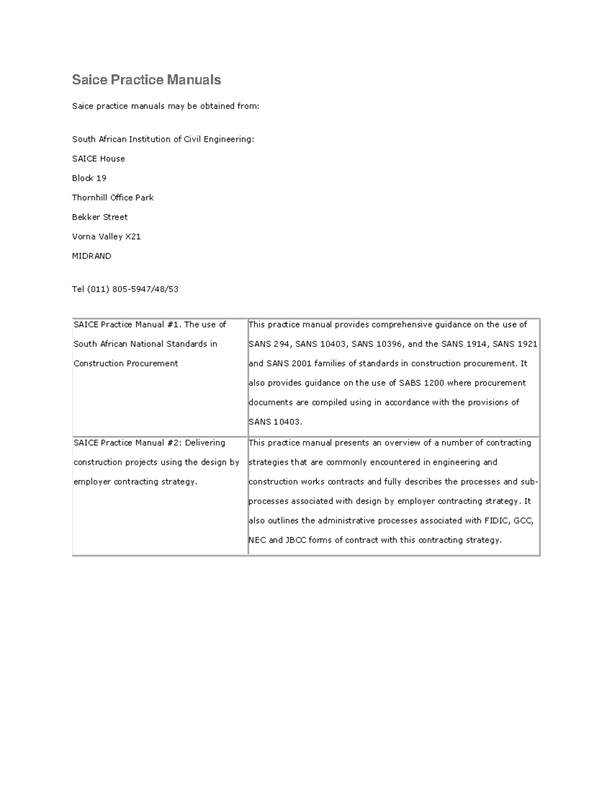 SAICE Practice Manual: Comprehensive Guide to Construction Standards ...