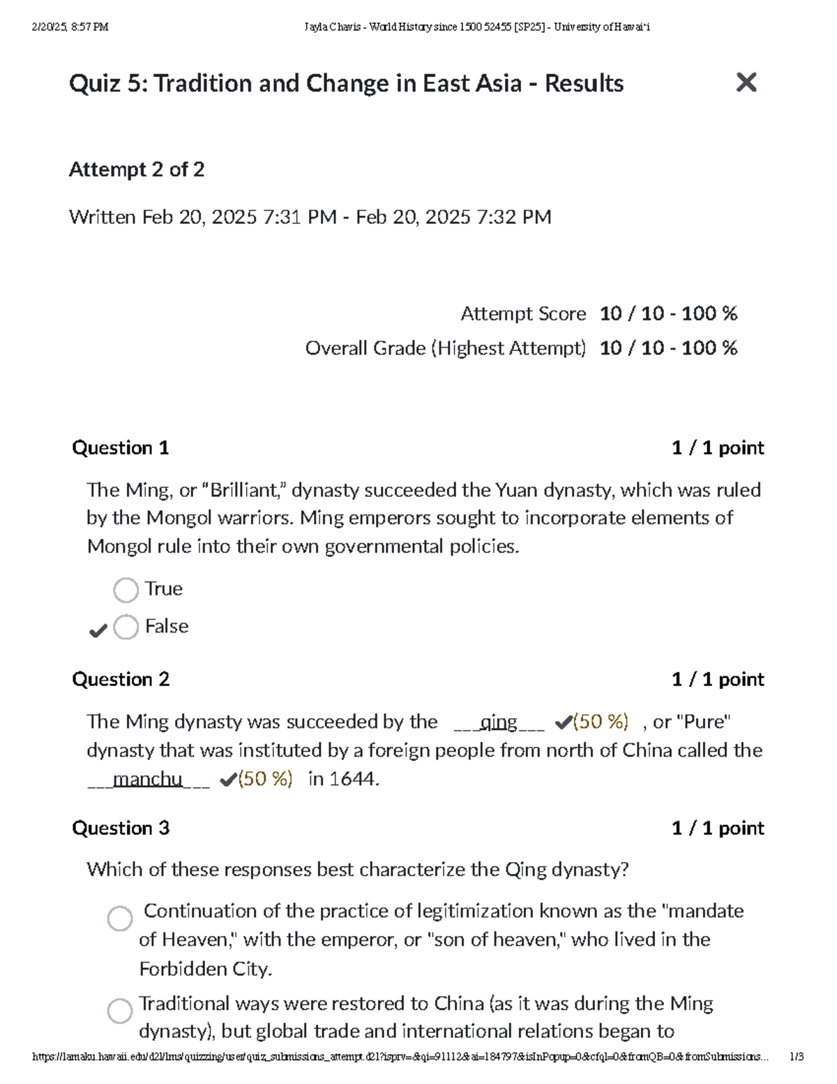 Quiz 5: Tradition and Change in East Asia - World History since 1500 ...