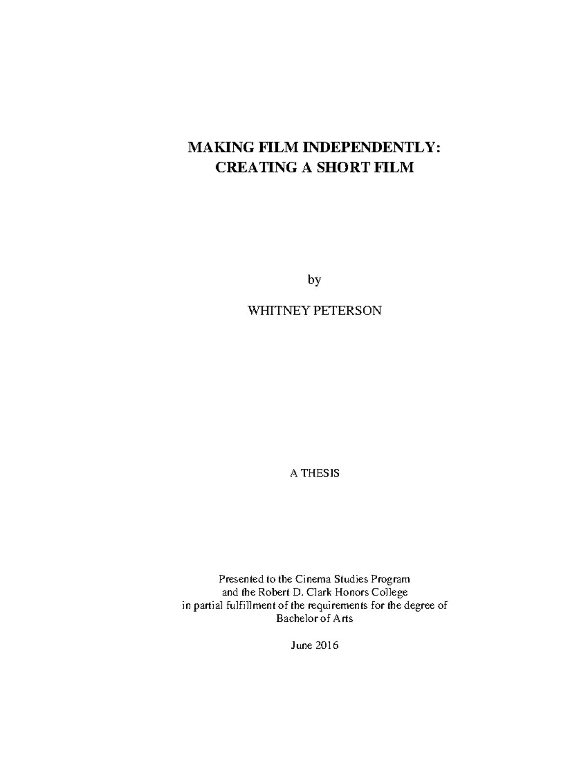 Final Thesis: Making Film Independently by Whitney Peterson - Studocu