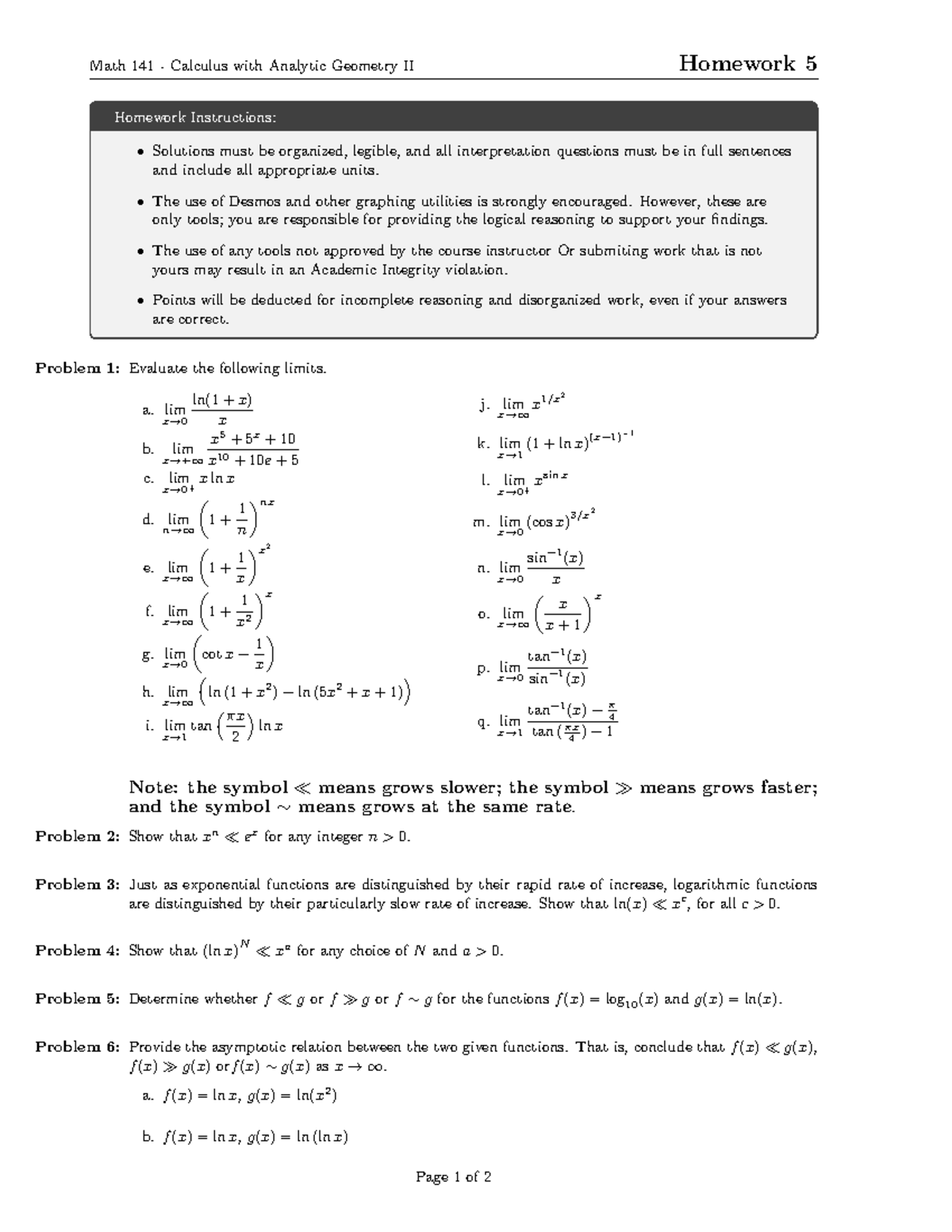 Math 141 - Calculus II Homework 5 Solutions and Instructions - Studocu