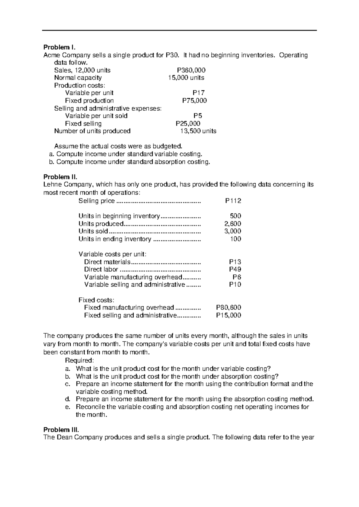 Variable Costing Practice Problems (ACCT 101) - Studocu