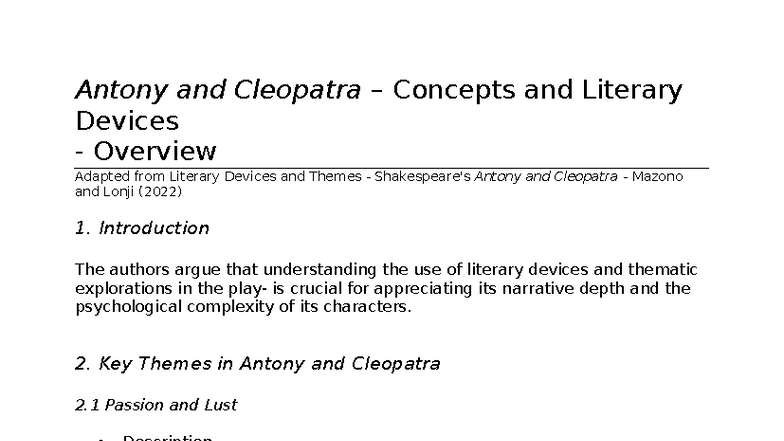 Antony and Cleopatra (ENG 201) - Key Themes & Literary Devices Overview ...
