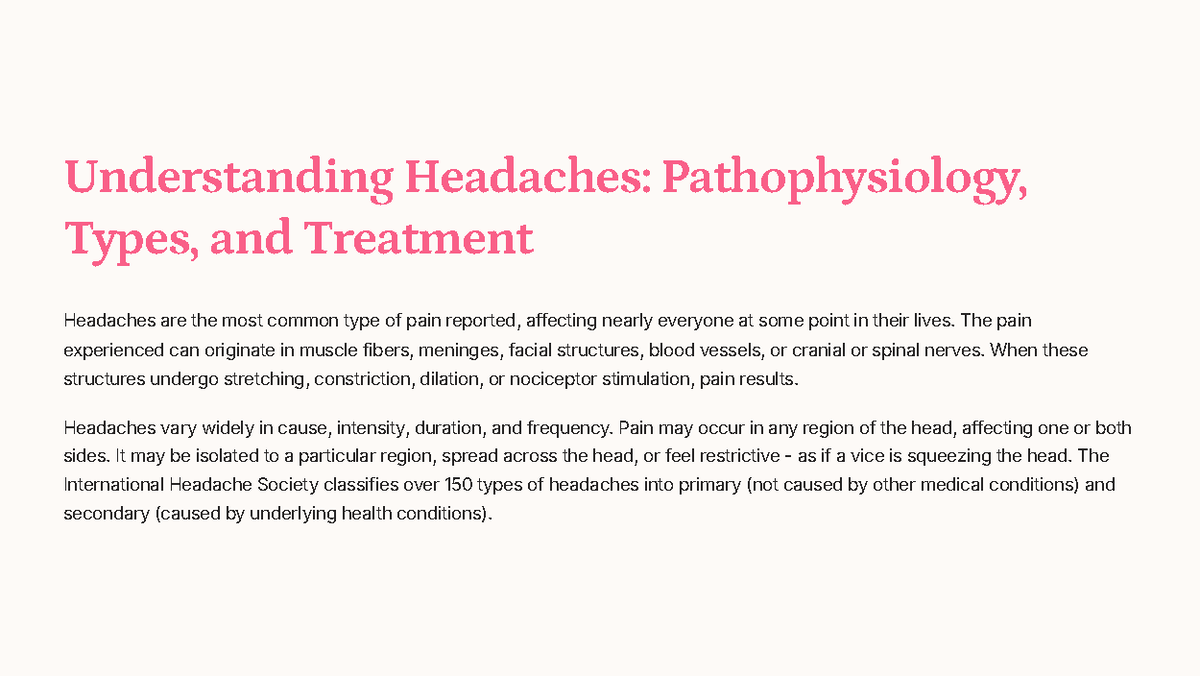 Understanding Headaches: Types and Treatments - Studocu