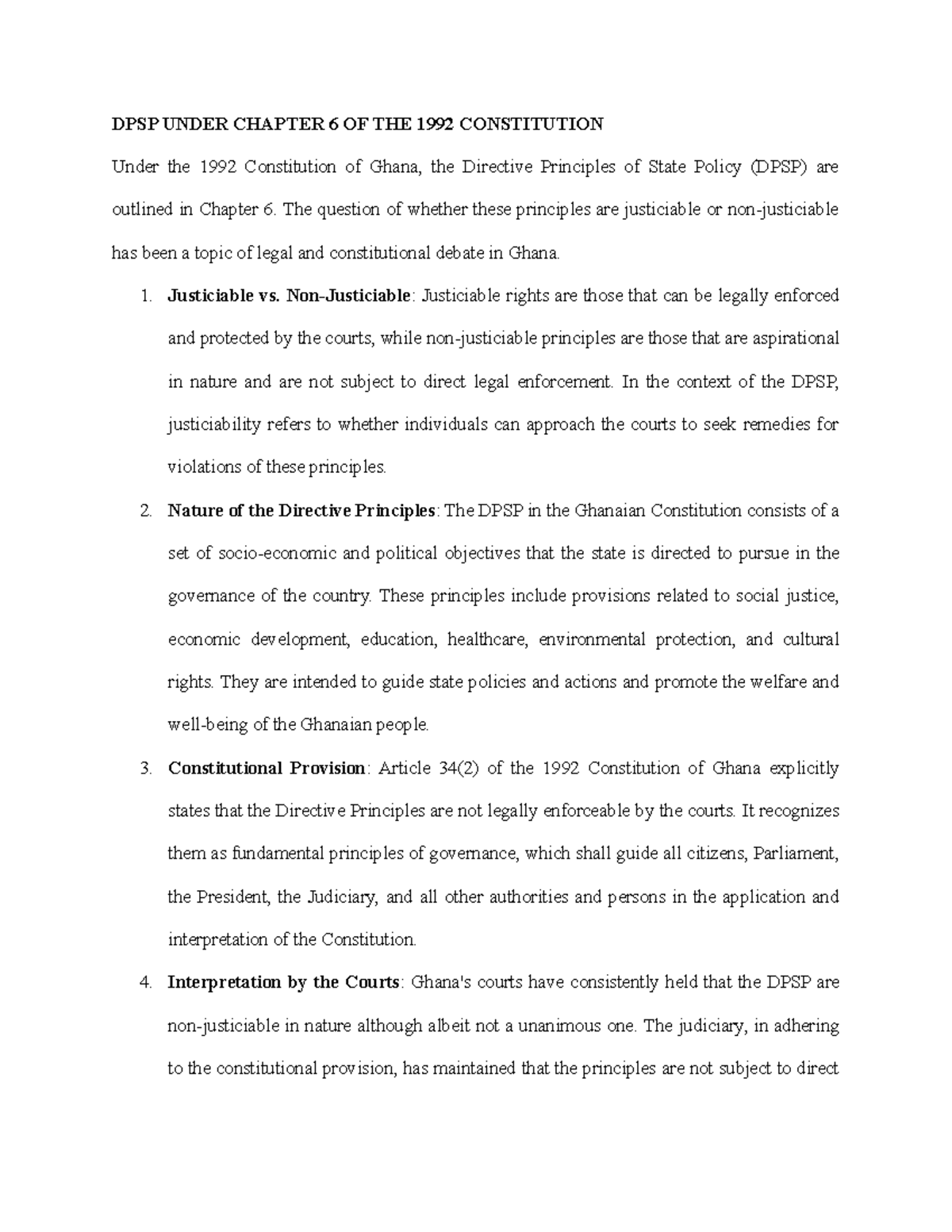 DPSP Notes - DPSP UNDER CHAPTER 6 OF THE 1992 CONSTITUTION Under the ...