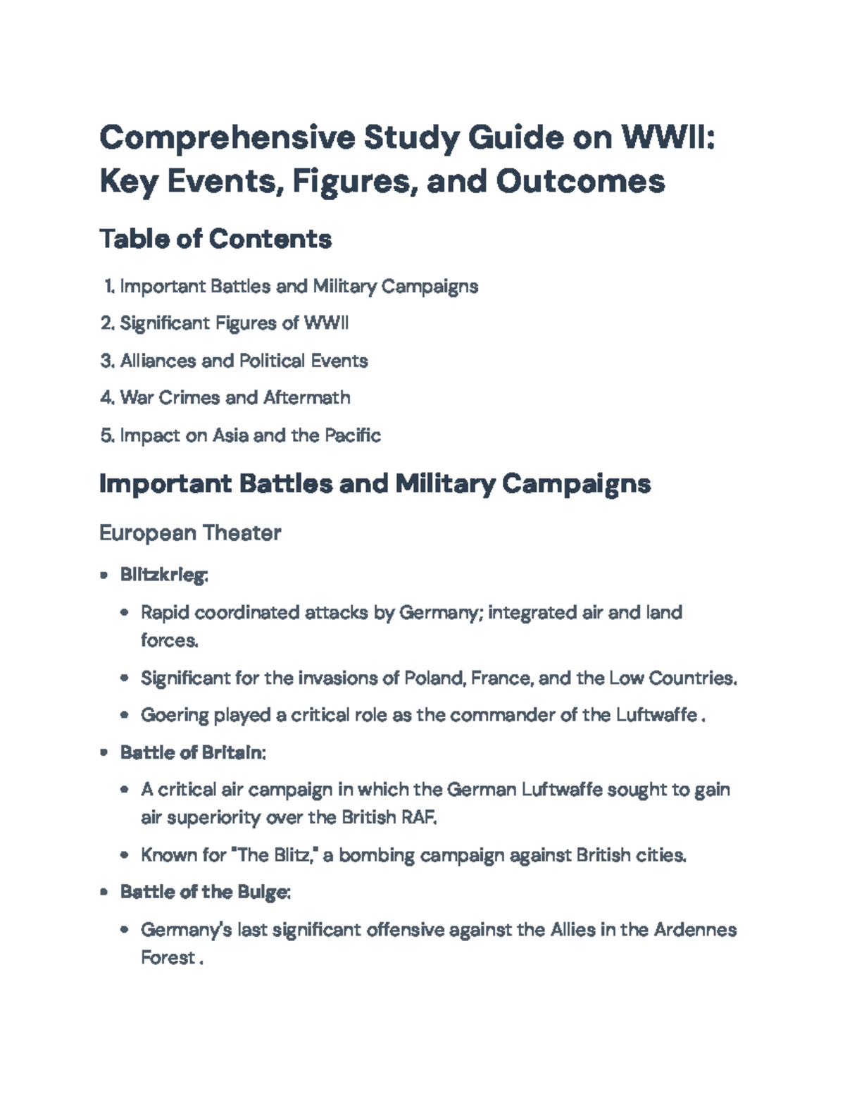 Comprehensive WWII Study Guide: Key Events, Figures, and Aftermath ...