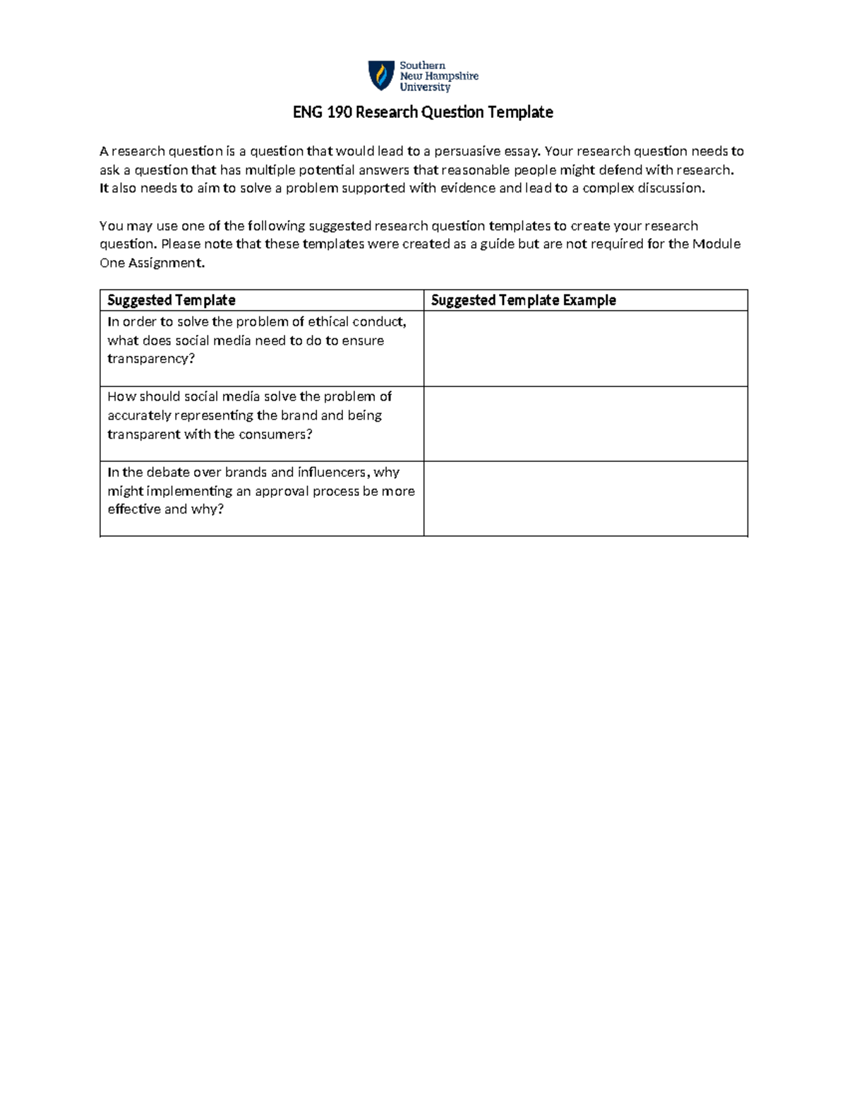 ENG 190 Research Question Template - Your research question needs to ...