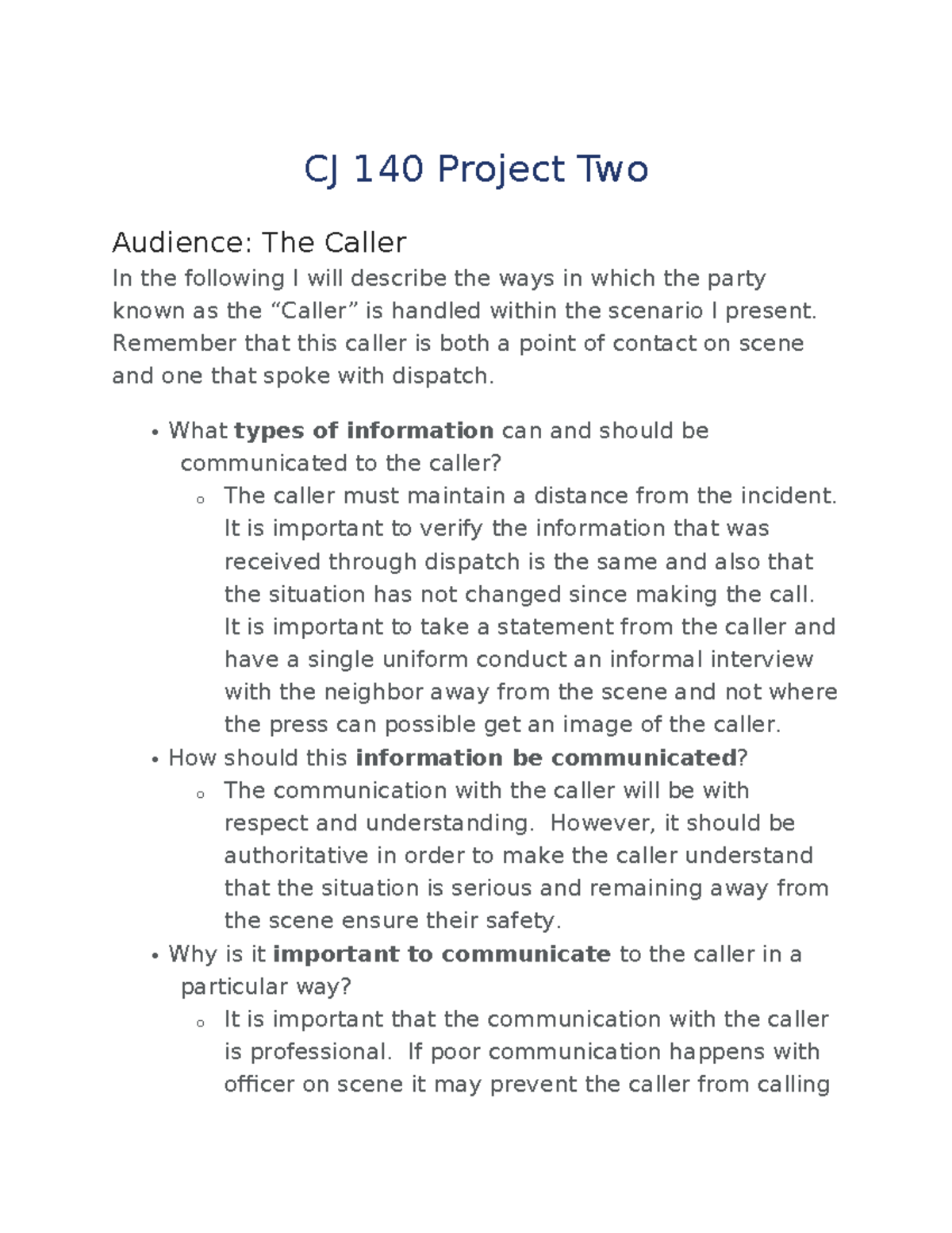 CJ 140 Project Two: Effective Communication Strategies in Crisis ...