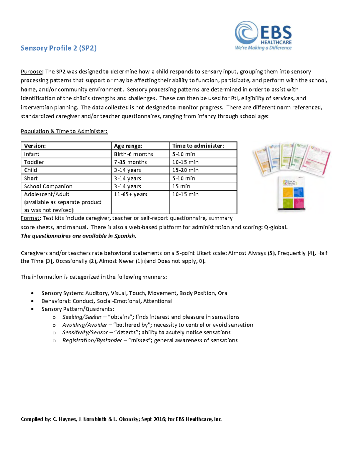 Sensory Profile 2 (SP2) Insights for EBS Healthcare Evaluation - Studocu
