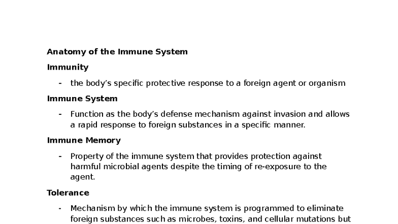 Anatomy of the Immune System: Functions and Mechanisms - Studocu