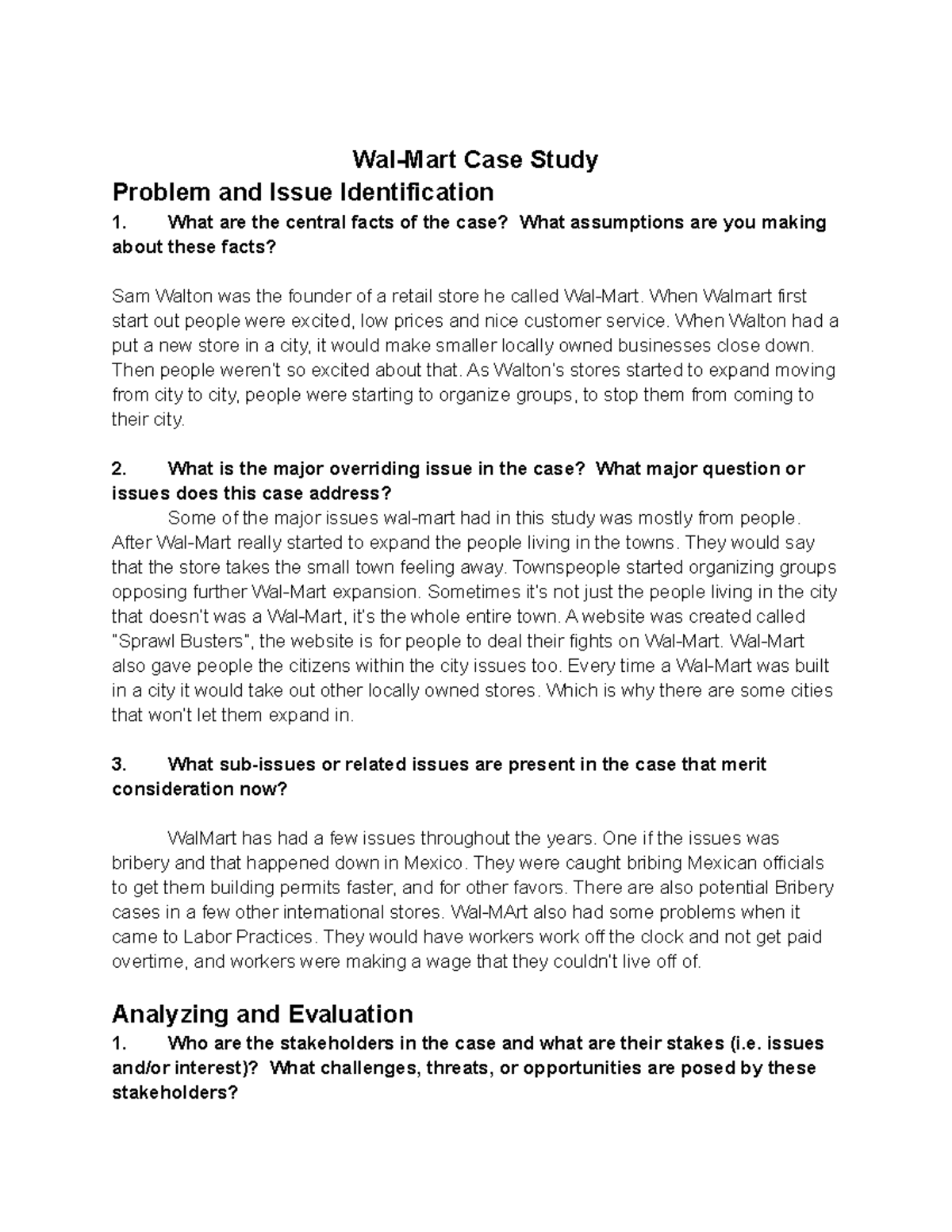 BUSN 101: Case Study on Walmart's Impact on Society and Business - Studocu