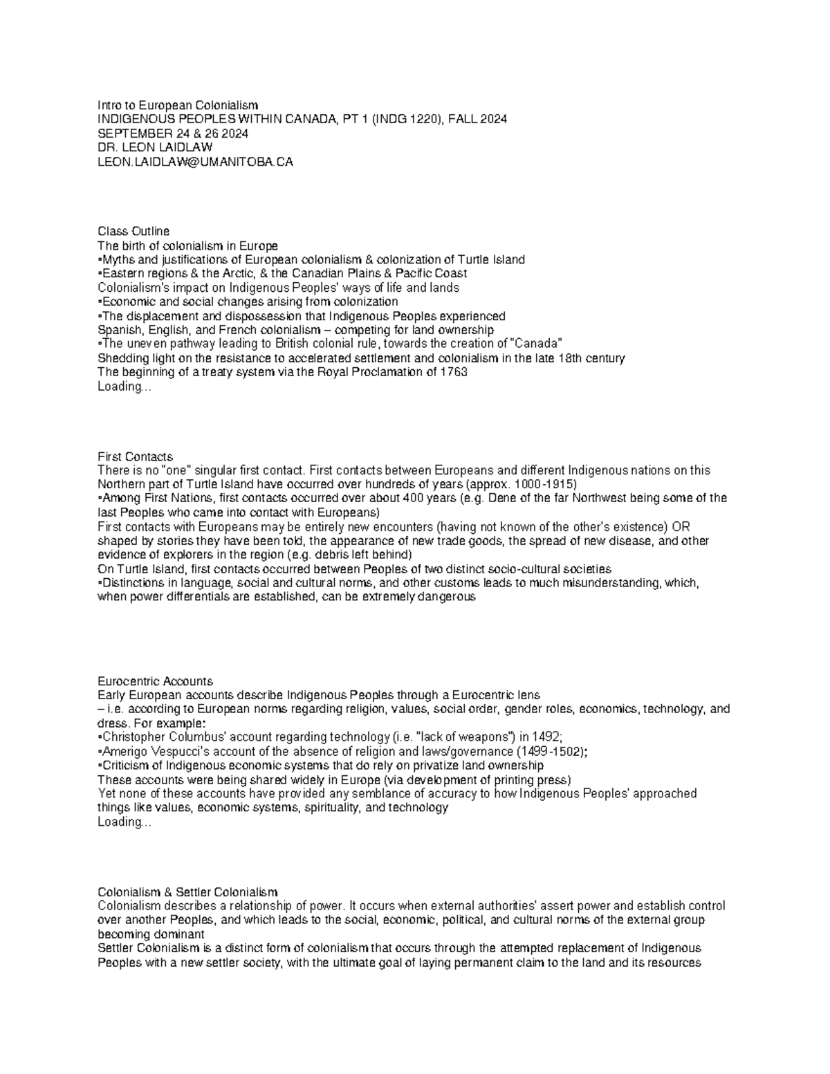 Chatper 4 - Notes - Intro to European Colonialism INDIGENOUS PEOPLES ...