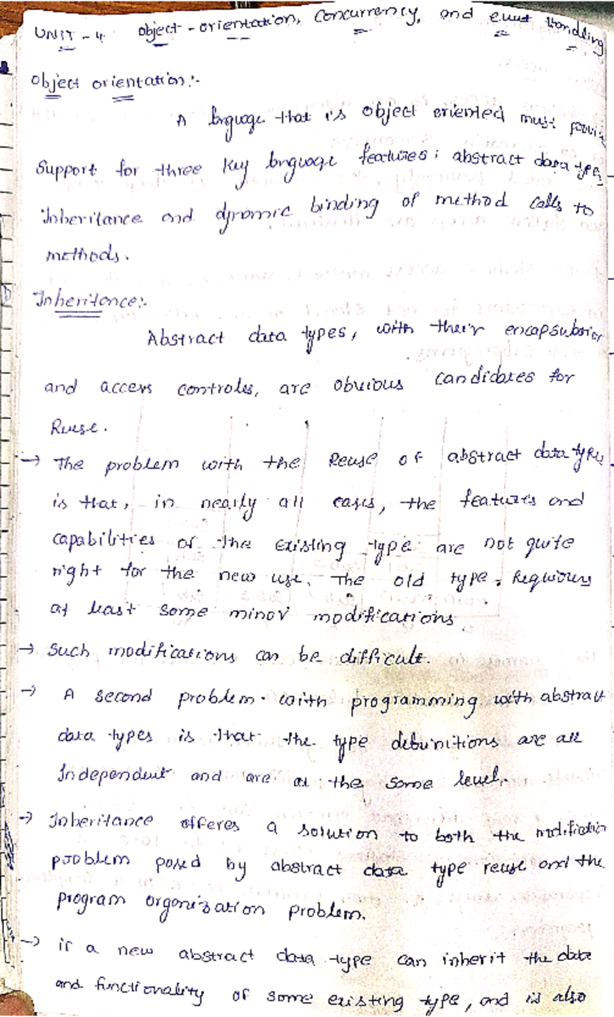 PPL 4 unit notes - and UNIT 4. object orientation, concurrency, event ...