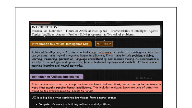 AI Unit 1 Atom: Introduction to Intelligent Agents and AI ...