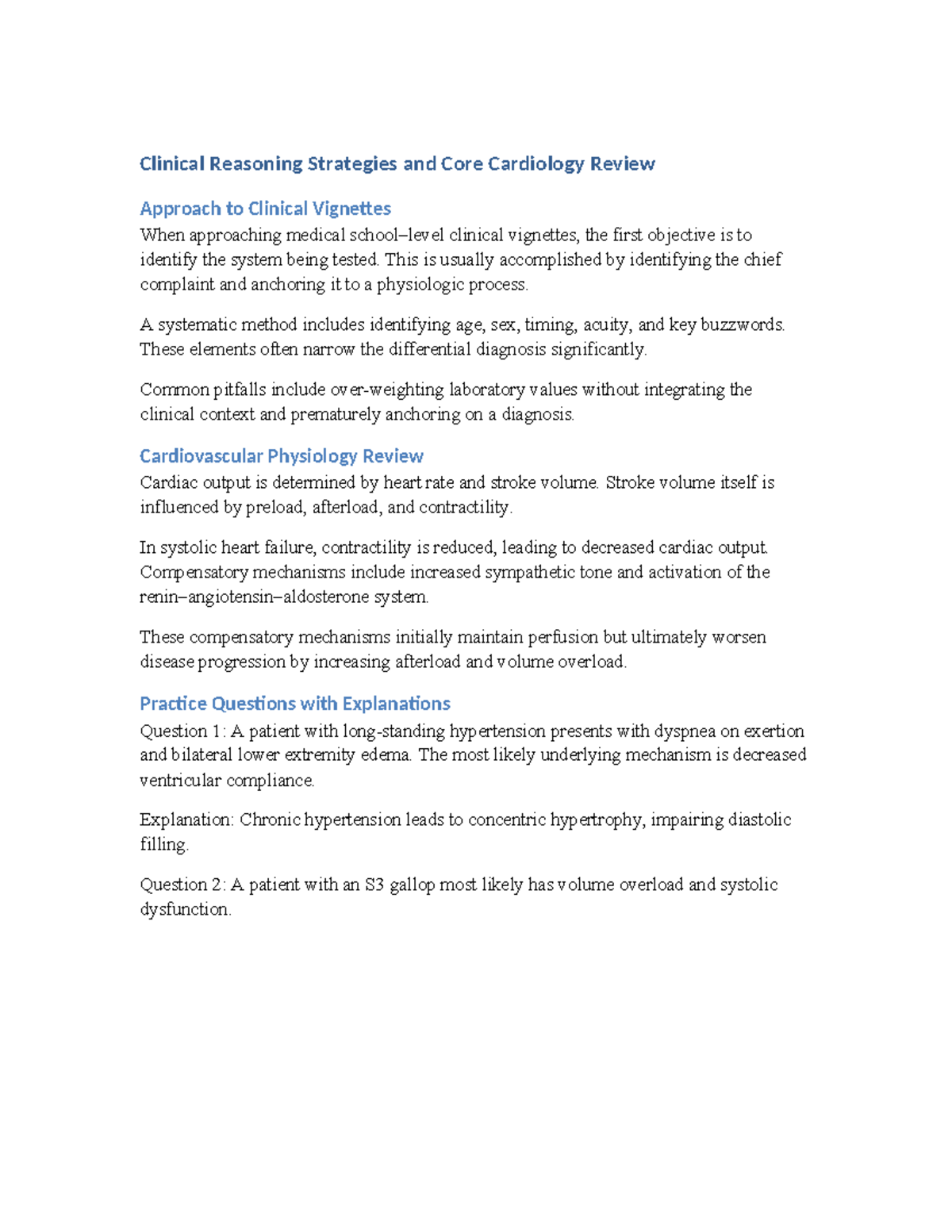 Clinical Vignette Strategy & Core Cardiology Review - Studocu