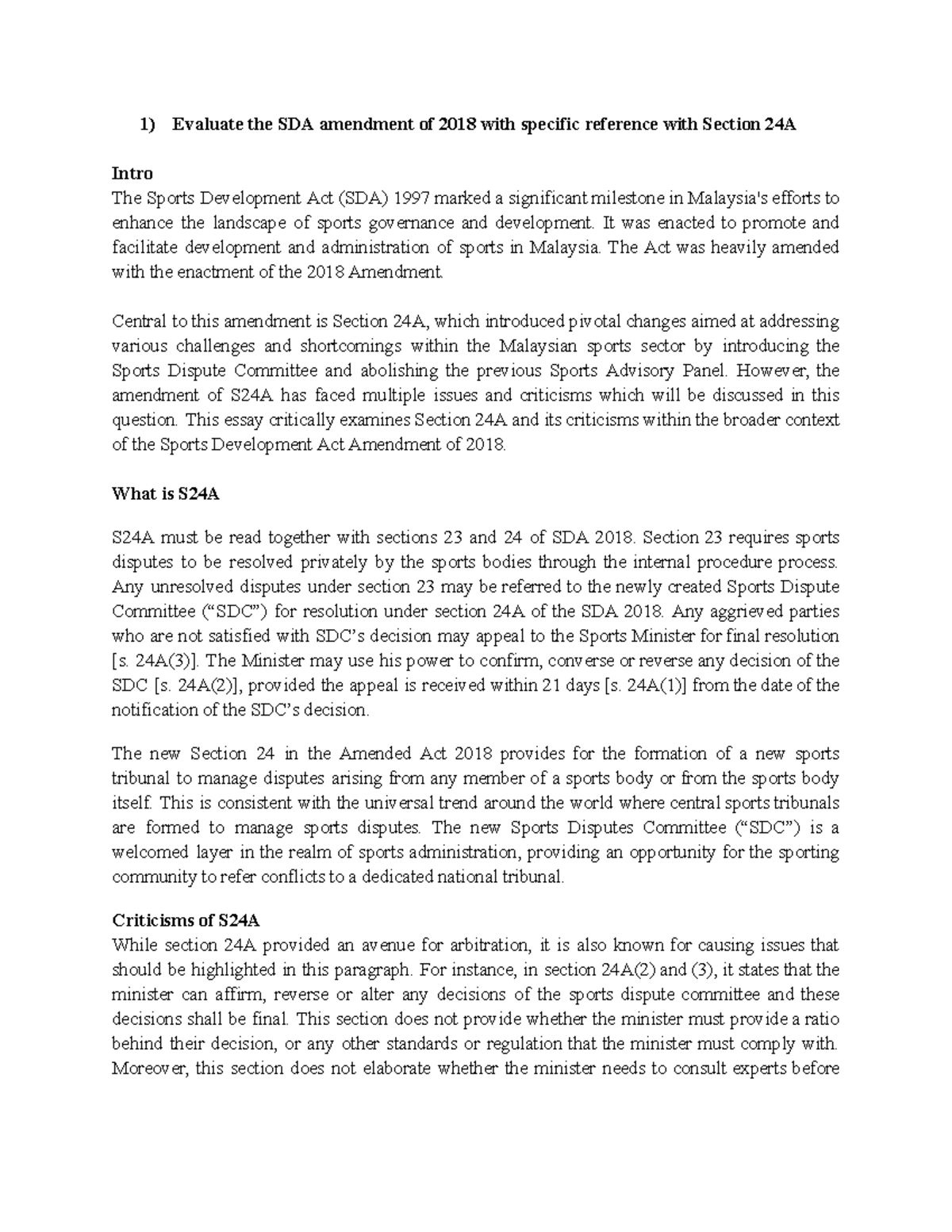Evaluation of the 2018 SDA Amendment: Focus on Section 24A - Sports LAW ...