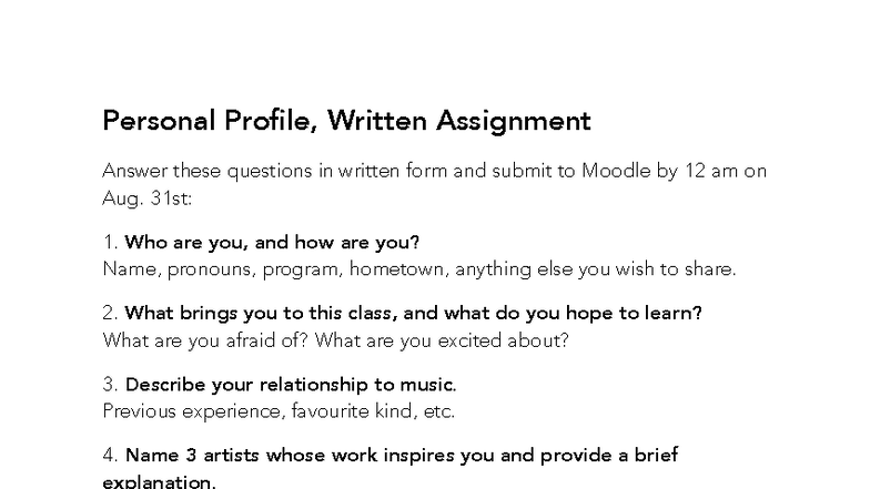 Written Personal Profile Assignment: Music History Insights - Studocu