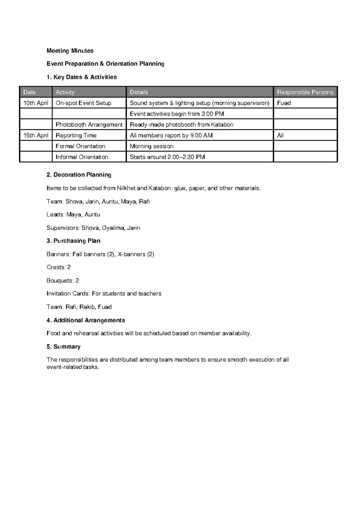 Event Preparation Meeting Minutes: Key Dates & Responsibilities - Studocu
